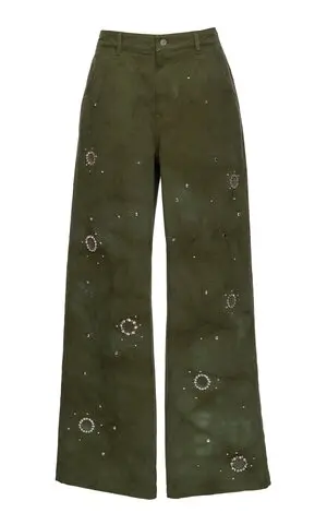DES_PHEMMES Embellished Wide-leg Pants - Dark Green
