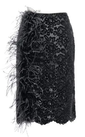 DES_PHEMMES Feathered Lace Midi Skirt - Black