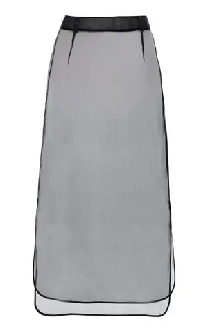 DES_PHEMMES Sheer Silk Midi Skirt - Black