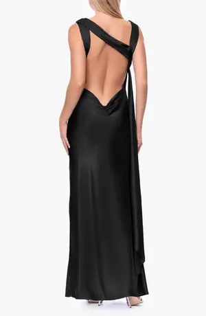 Betsy & Adam Open Back Satin Charmeuse Gown - Black
