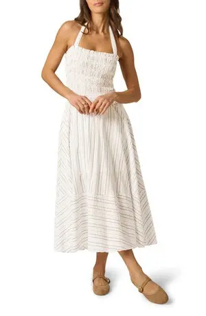 Adrianna Papell Smocked Halter Midi Dress