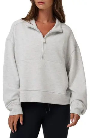 Travis Mathew Skyloft Half Zip Sweatshirt - Heather Light Grey