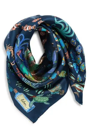 Echo Lost At Sea Silk Scarf - Navy