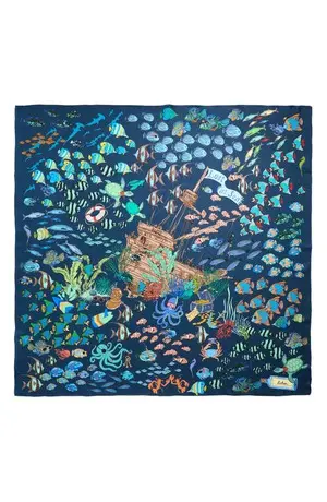 Echo Lost At Sea Silk Scarf - Navy
