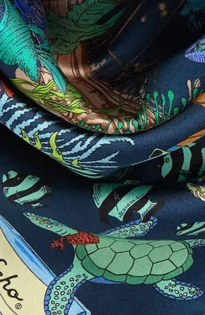 Echo Lost At Sea Silk Scarf - Navy