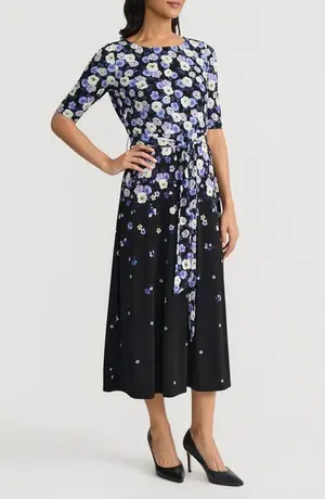 KASPER Floral Print A-line Midi Dress