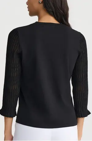 KASPER Sheer Ruffle Sleeve Sweater