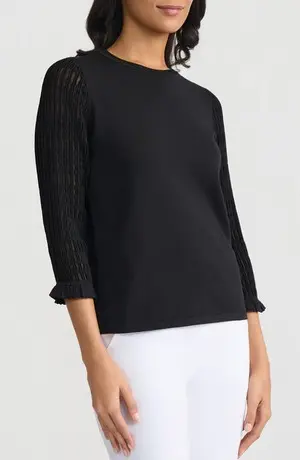 KASPER Sheer Ruffle Sleeve Sweater