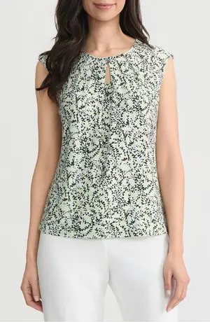 KASPER Floral Keyhole Sleeveless Top - Celery Multi