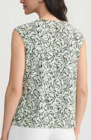 KASPER Floral Keyhole Sleeveless Top - Celery Multi