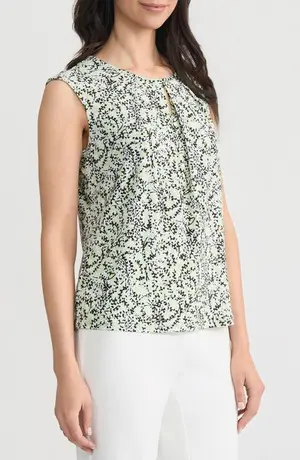 KASPER Floral Keyhole Sleeveless Top - Celery Multi