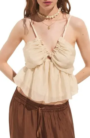 Deluc Bacio Smocked Ruffle Camisole - Ecru