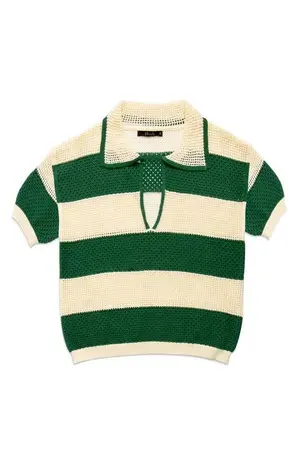 Deluc Chios Open Stitch Polo Top - Ecru/green