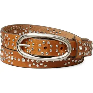 Tory Burch Pierced Studded Leather Buckle Belt - Burnt Umber