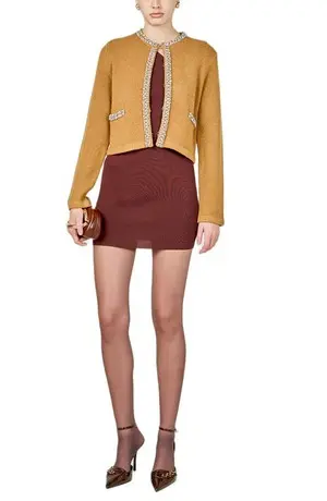 Endless Rose Bouclé Jewel Trim Cardigan - Mocha