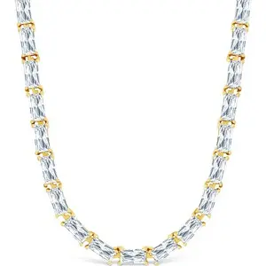 Sterling Forever Emerald Cut Cubic Zirconia Tennis Necklace - Gold