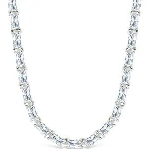 Sterling Forever Emerald Cut Cubic Zirconia Tennis Necklace - Silver