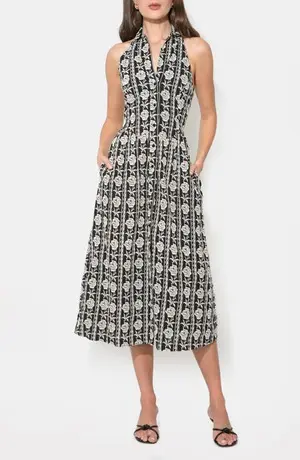 Adelyn Rae Hazer Embroidered Halter Midi Dress