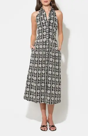 Adelyn Rae Hazer Embroidered Halter Midi Dress