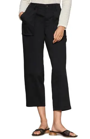 Sanctuary Relaxed Straight Leg Stretch Cotton Crop Pants - Black