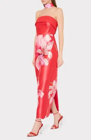 MILLY Ciara Placed Floral Strapless Faille Column Gown