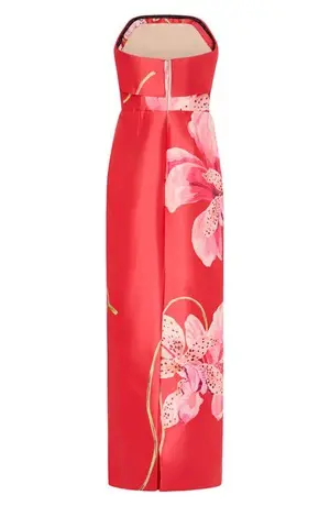 MILLY Ciara Placed Floral Strapless Faille Column Gown