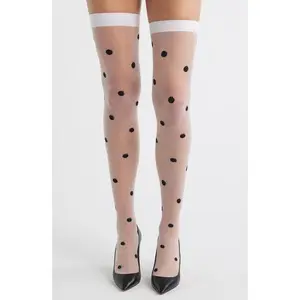 HIGH HEEL JUNGLE Ipanema Thigh High Stockings - White Dot