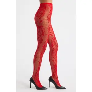 HIGH HEEL JUNGLE Monet Lace Tights - Red