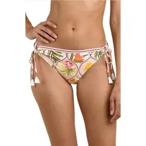 La Blanca Palm Print Adjustable Hipster Bikini Bottom - White Multi