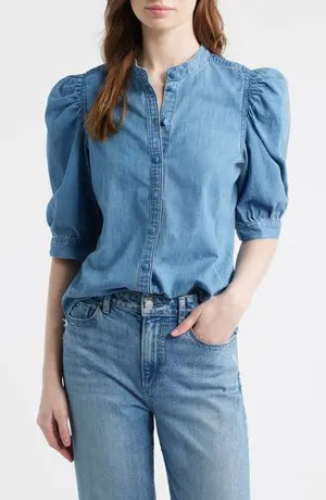 Madewell Denim Button-up Shirt With Puff Sleeves - Coastal Blue Wash