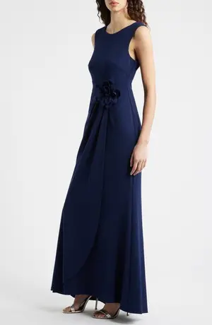 CONNECTED APPAREL Flower Appliqué Jersey Gown