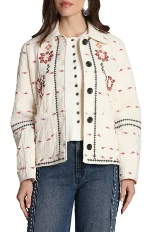 Avec Les Filles Embroidered Quilted Cotton Jacket