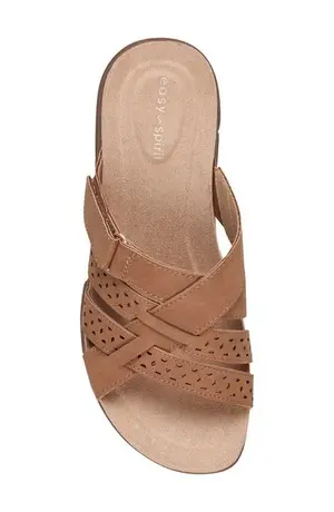 Easy Spirit Leather Slide Sandal - Medium Brown