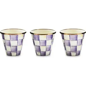 MACKENZIE-CHILDS Check Enameled Steel Set Of 3 Herb Pots - Violet