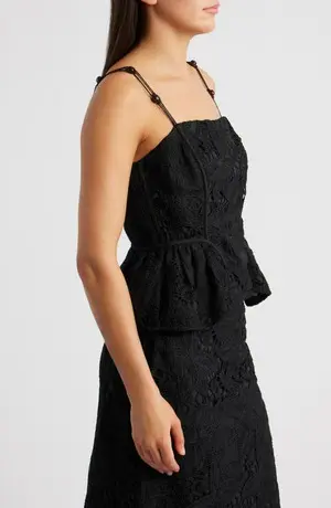 CIEBON Luna Embroidered Peplum Tank - Black