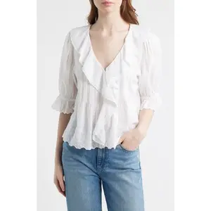 Madewell Eyelet Ruffle-sleeve Top