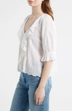 Madewell Eyelet Ruffle-sleeve Top