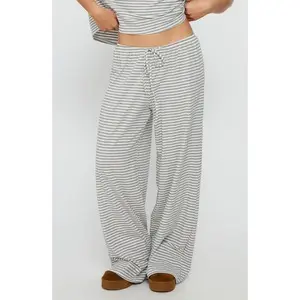 Princess Polly One-shoulder Top & Pants Sleep Set - Grey Stripe