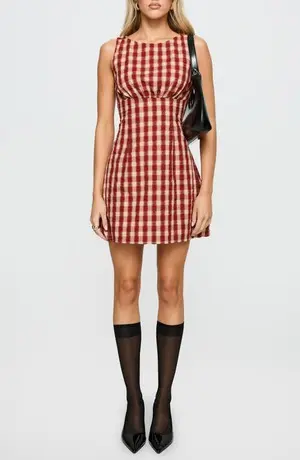 Princess Polly Checkered A-line Mini Dress - Red Check
