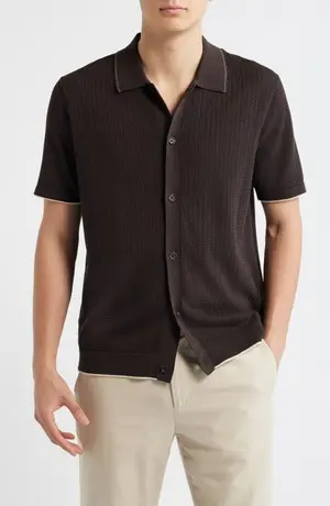 Nn07 Nalo 60039 Tipped Polo Cardigan - Deep Truffle