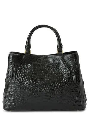 Brahmin Croc Embossed Leather Satchel - Black