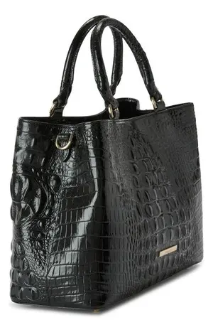 Brahmin Croc Embossed Leather Satchel - Black