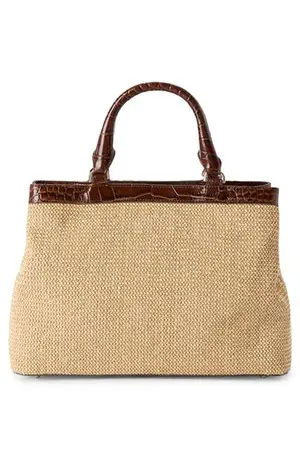 Brahmin Croc Embossed Leather Satchel - Pecan Windswept