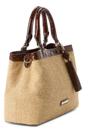 Brahmin Croc Embossed Leather Satchel - Pecan Windswept