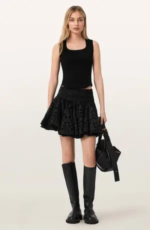 ALLSAINTS Dotty Eyelet Miniskirt Pleated