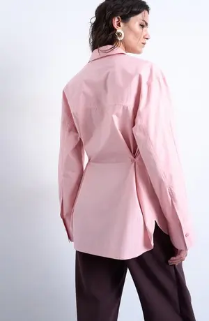 Topshop Oversized Button-up Shirt With Darted Cuffs - Pink