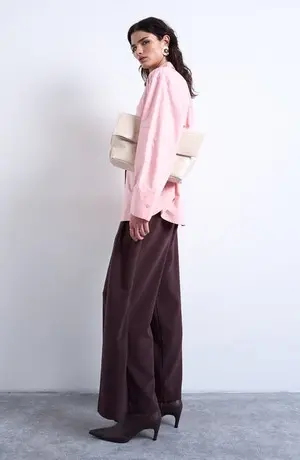 Topshop Oversized Button-up Shirt With Darted Cuffs - Pink