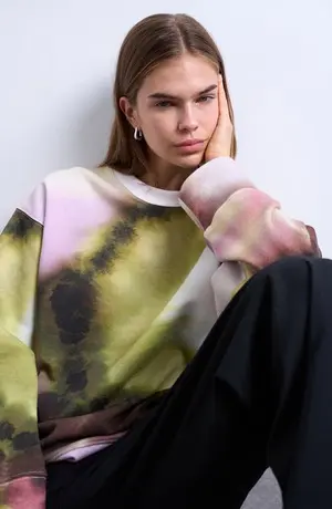 Topshop Tie Dye Oversized Cotton Blend Sweatshirt