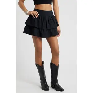 Bp. Tiered Ruffle Cotton Mini Skirt - Black