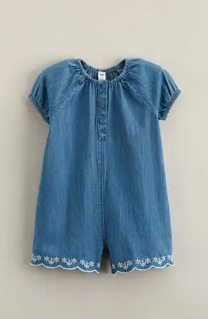 Nordstrom Embroidered Chambray Romper - Mid Gem Wash